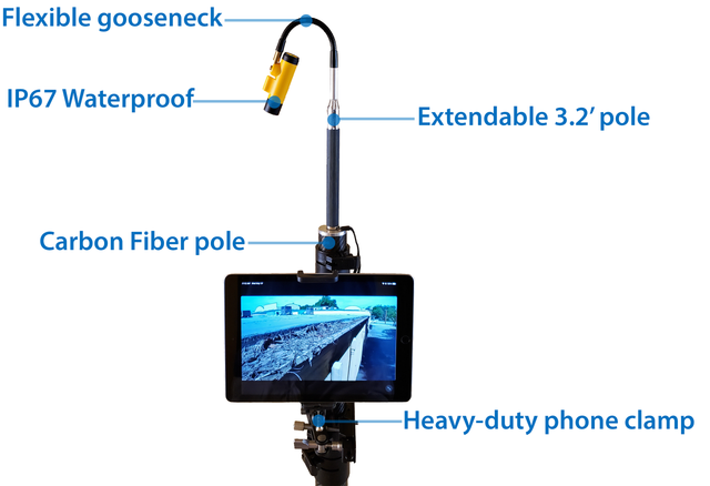 40 feet or 12 meter long pole inspection camera system with wireless ...
