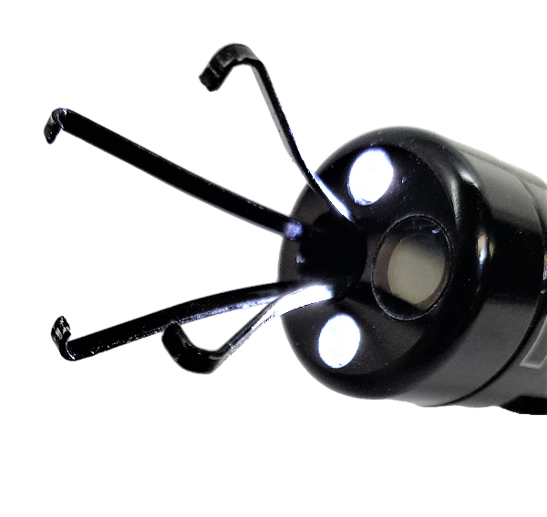 A pickup tool with a built-in inspection camera. Grabber borescope ...