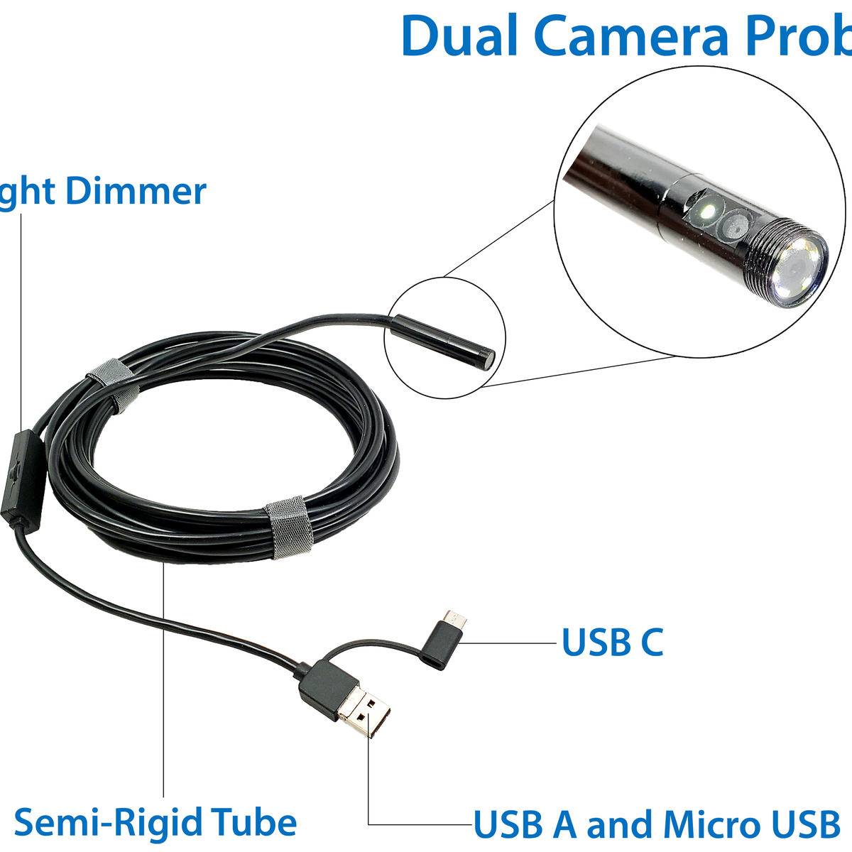 BD-8050U USB dual-camera video borescope with 0.32" / 8mm diameter and ...